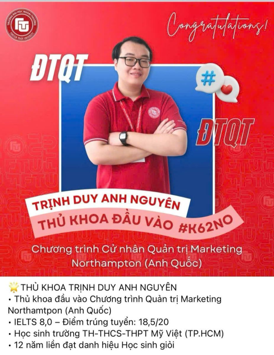 CHÚC MỪNG THỦ KHOA NGÀNH QUẢN TRỊ MARKETING NORTHAMPTON EM TRỊNH DUY ANH NGUYÊN